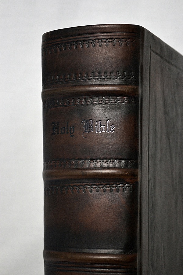 Spine View Custom Family Bible in English Calf | Leonard's Book Restoration